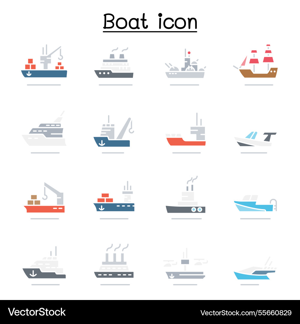 Boat ship icon set in flat color style Royalty Free Vector