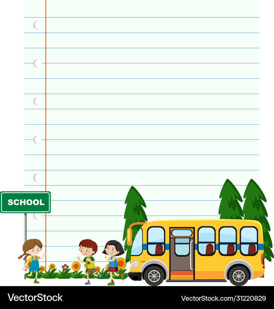 Border template design with kids on school bus Vector Image