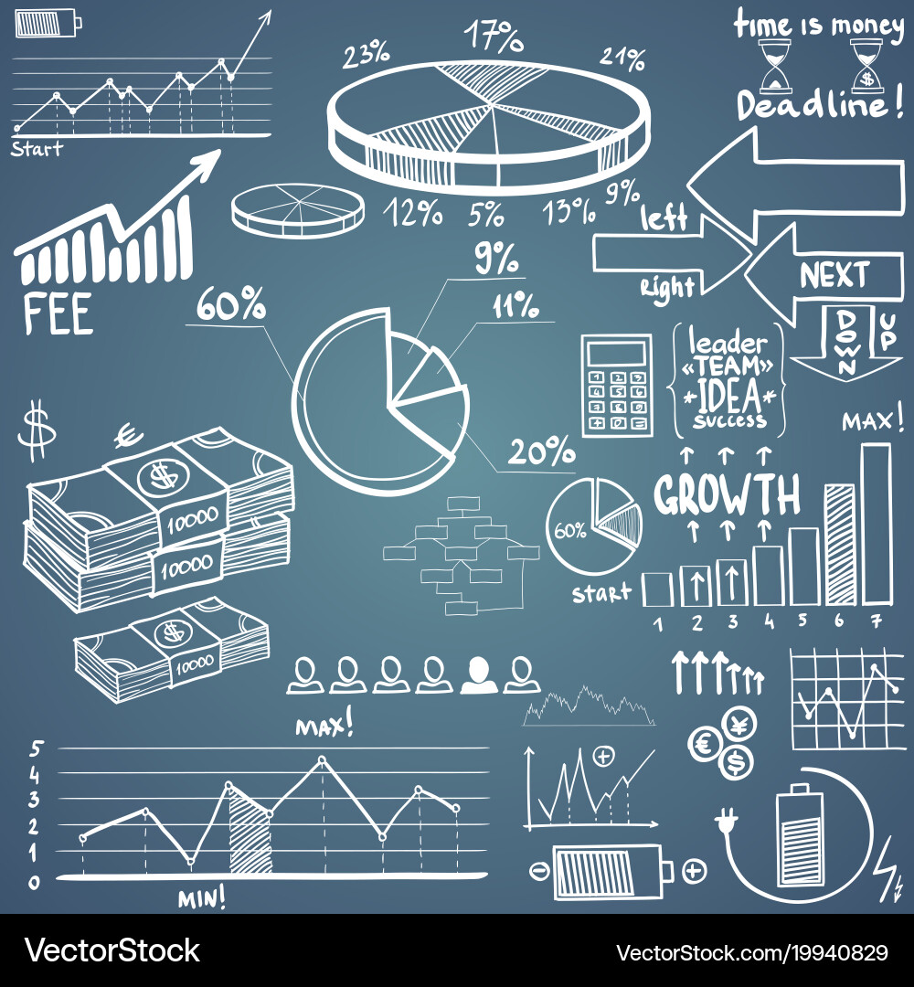 Finance Doodle Elements - Money Charts Royalty Free Vector