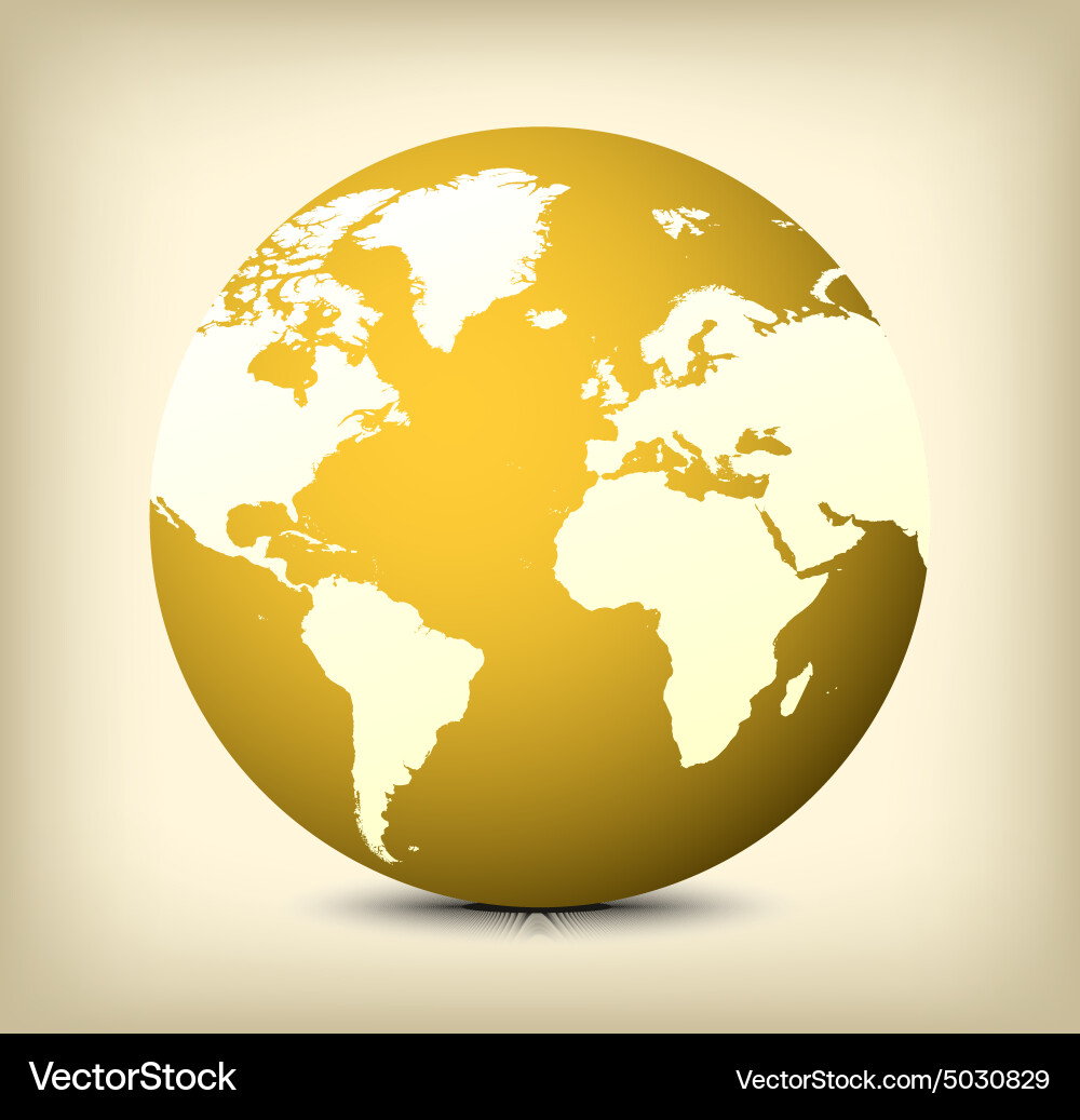Gold globe icon on yellow background Royalty Free Vector