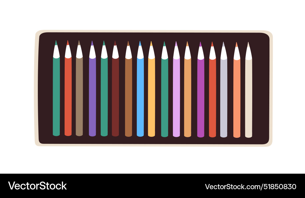Colored pencils kit in case multicolored art Vector Image
