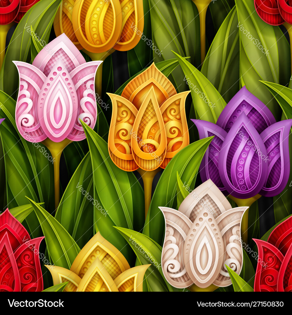 Colored seamless pattern with tulips floral motifs