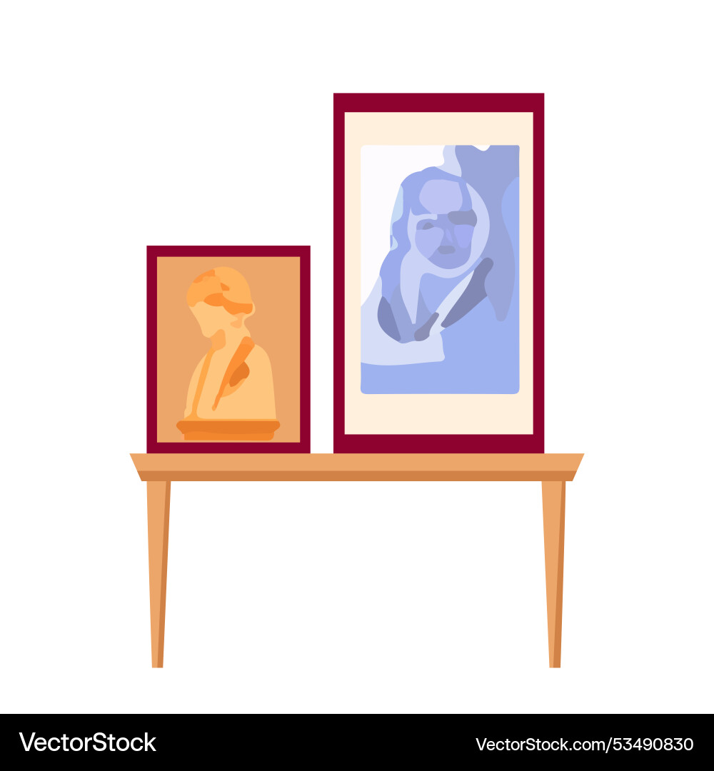 Gallery paintings at table in flat design Vector Image