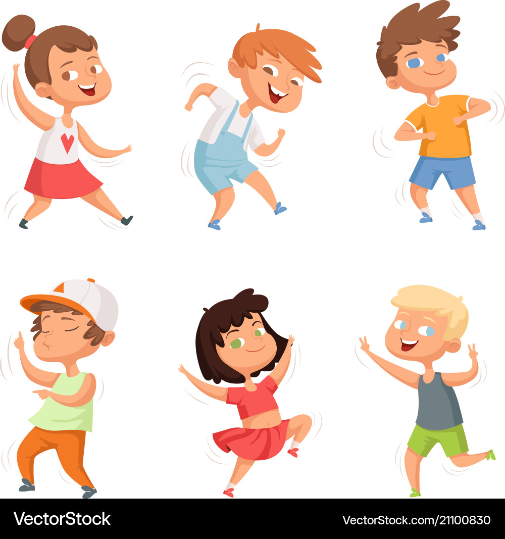Happy childhood various funny dancing kids Vector Image