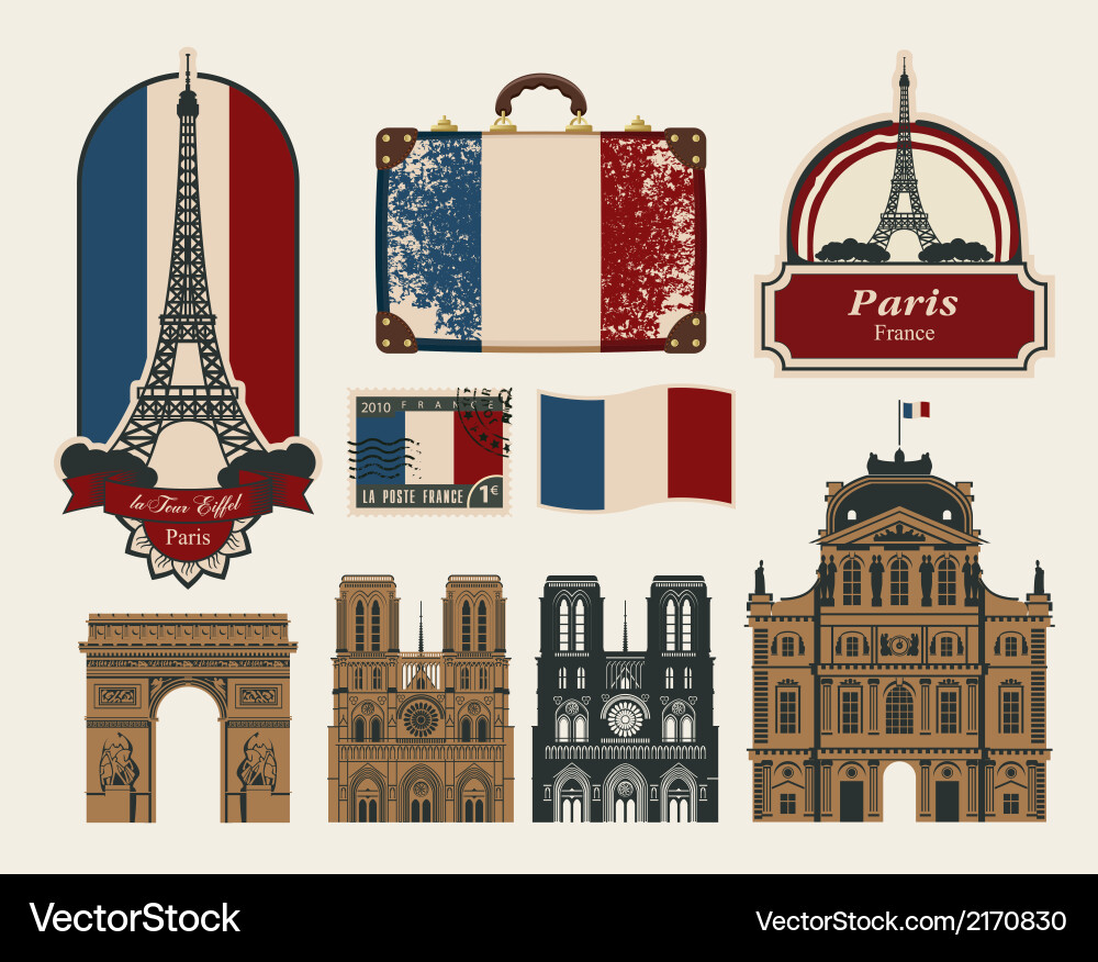 Paris Landmarks & Symbols Royalty Free Vector Image