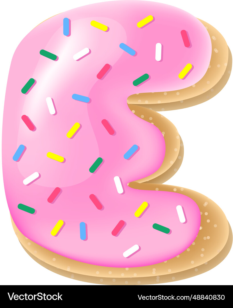 Pink letter e from donut alphabet Royalty Free Vector Image