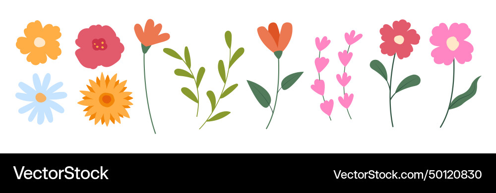 Spring flowers set blooming isolated Royalty Free Vector