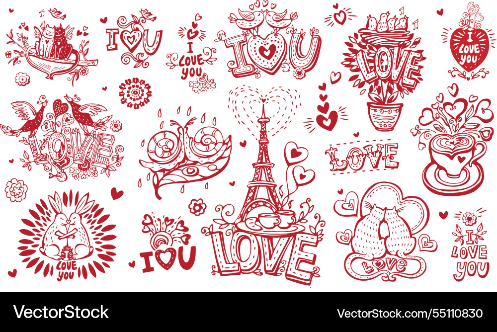 Valentines day hand-drawn set Royalty Free Vector Image