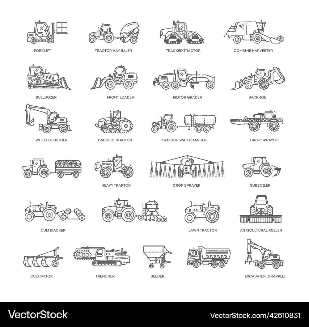 Agricultural Machinery Icons Royalty Free Vector Image