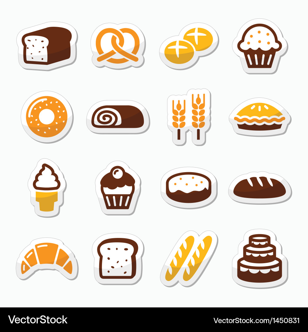 Bakery pastry icons set - bread donut cake Vector Image