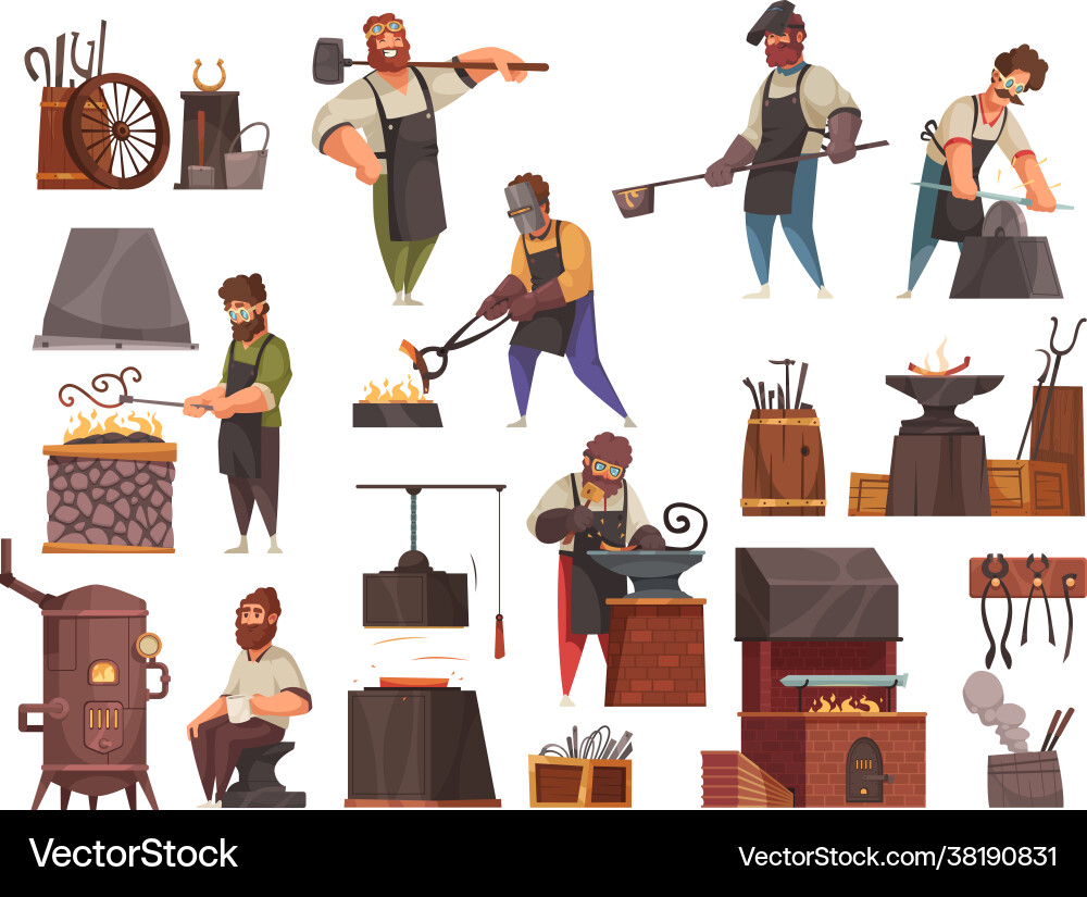Blacksmith workshop set Royalty Free Vector Image