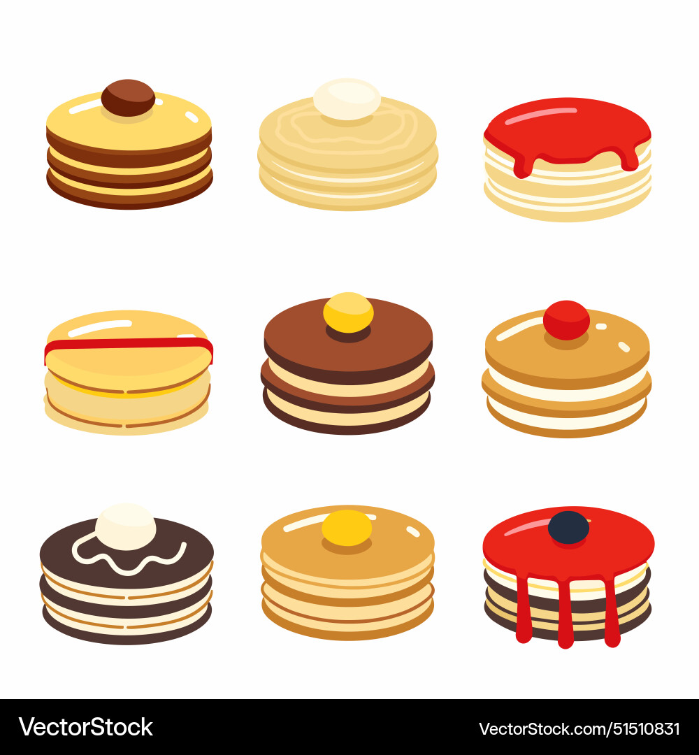 Bright various stacks pancakes Royalty Free Vector Image