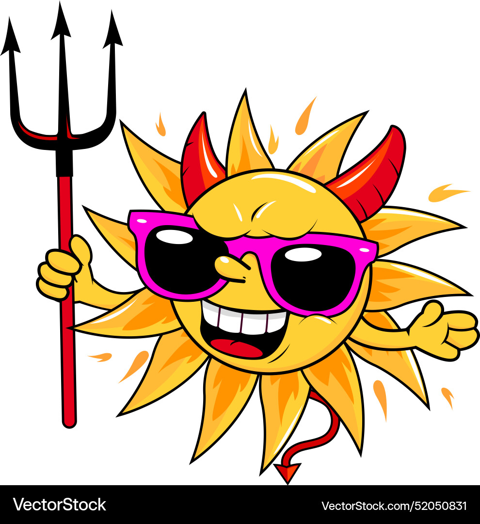 Cartoon burning hot sun character with trident Vector Image