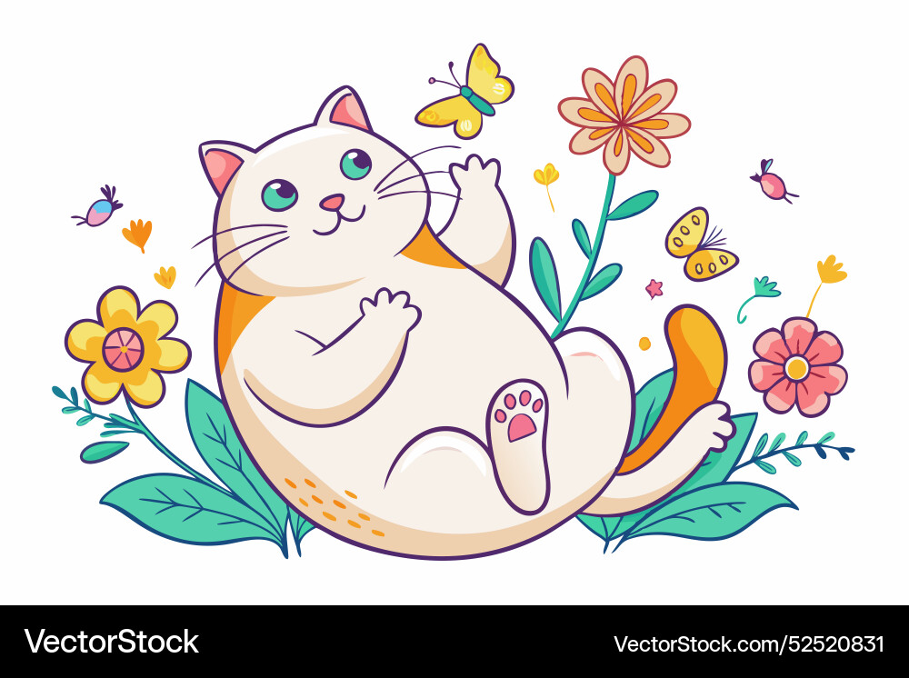 Fat cat lies on its back n Royalty Free Vector Image