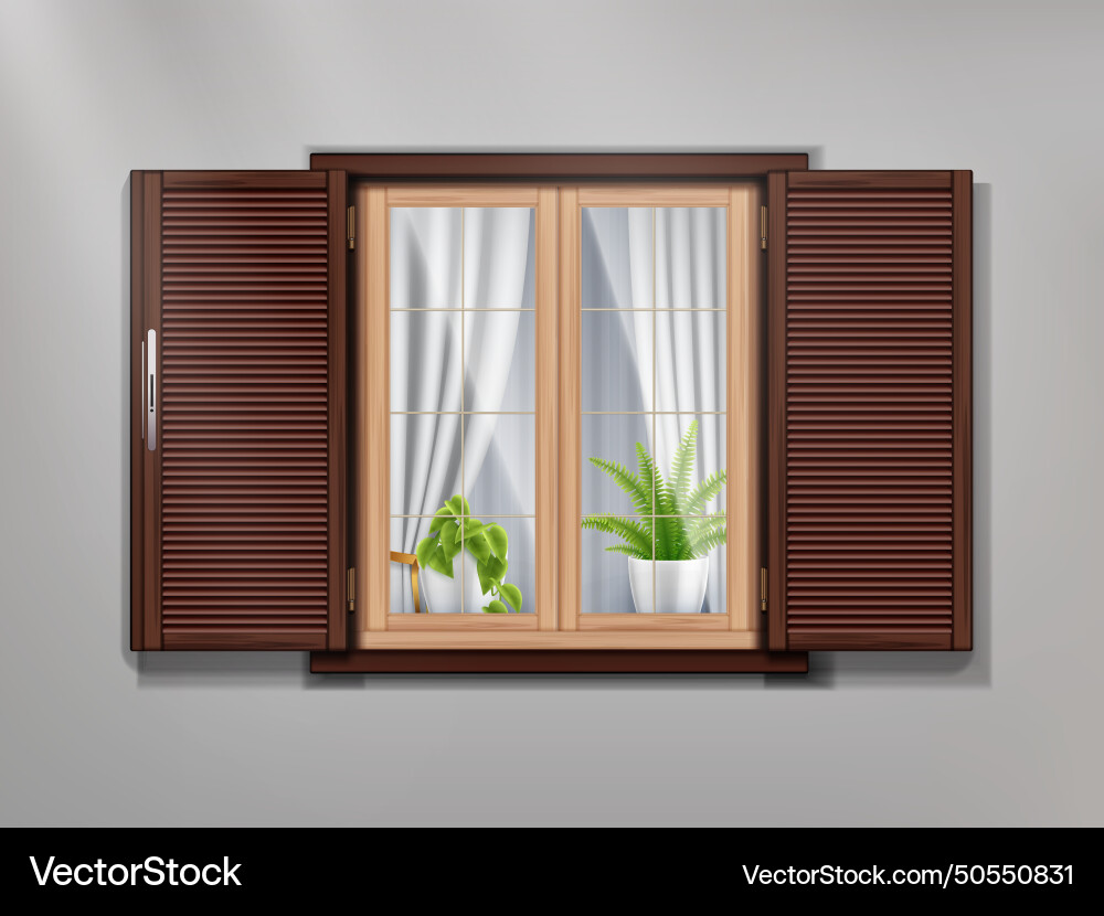 Old window realistic composition Royalty Free Vector Image
