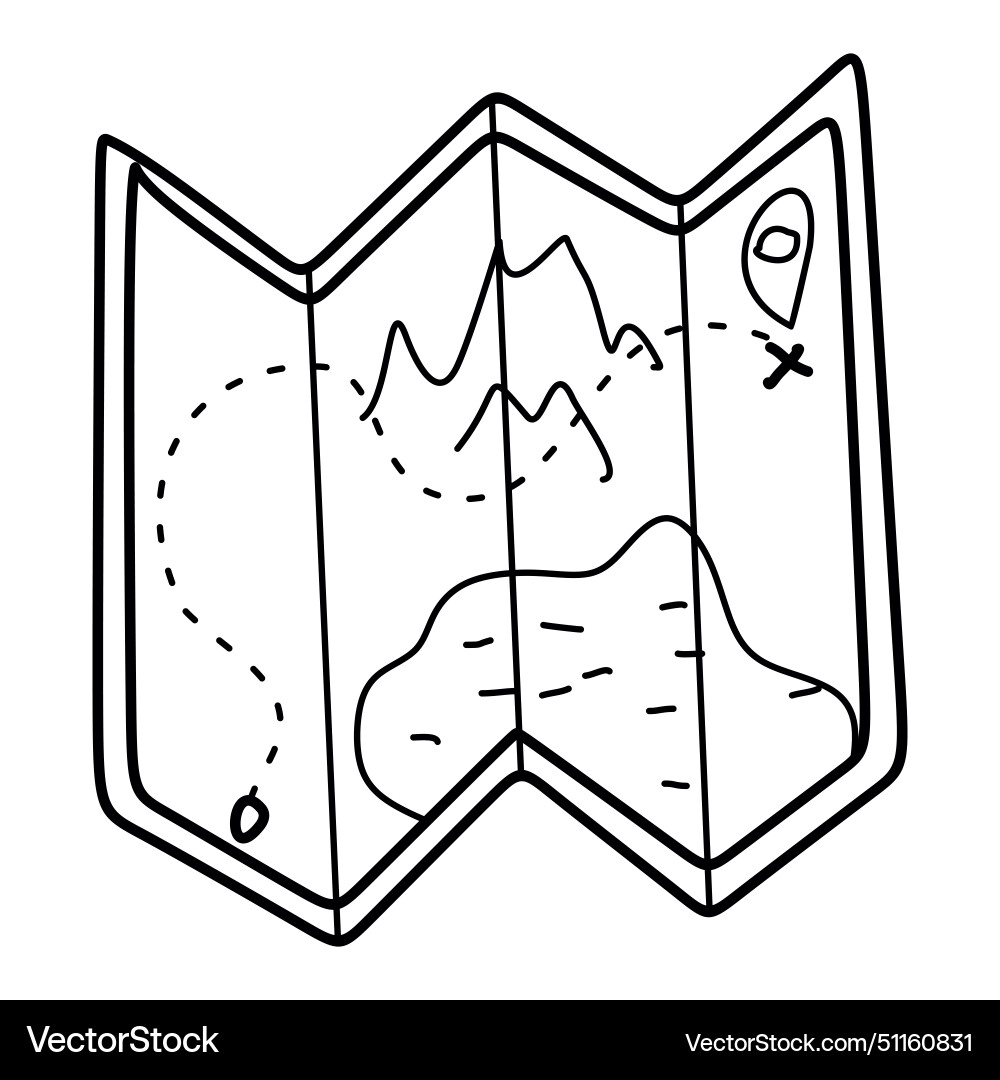 Paper folded map with a route editable doodle Vector Image