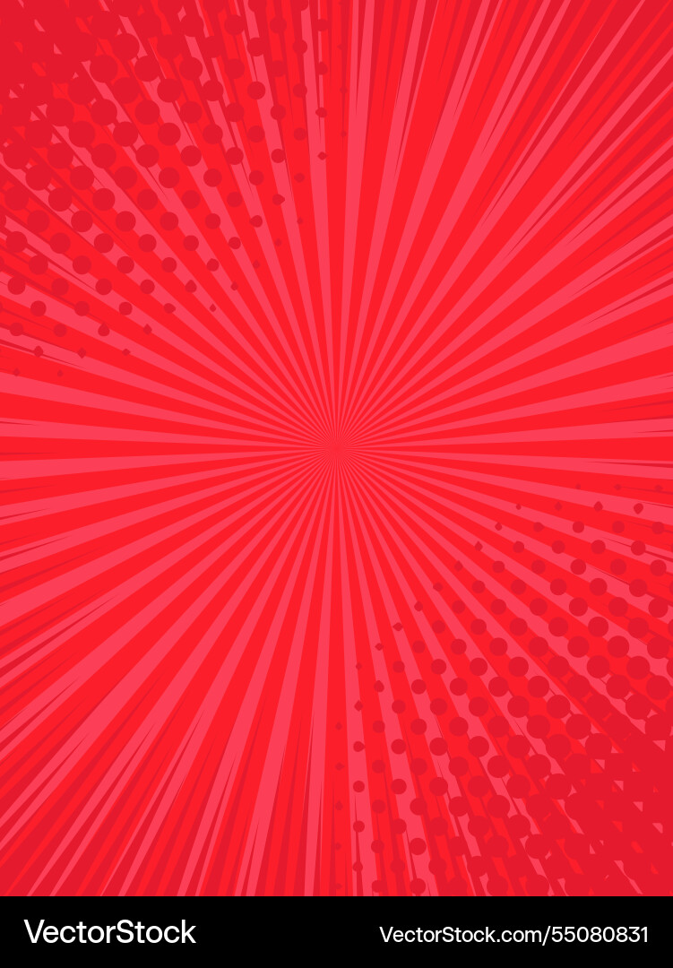 Vibrant red comic book radial lines radiate from Vector Image