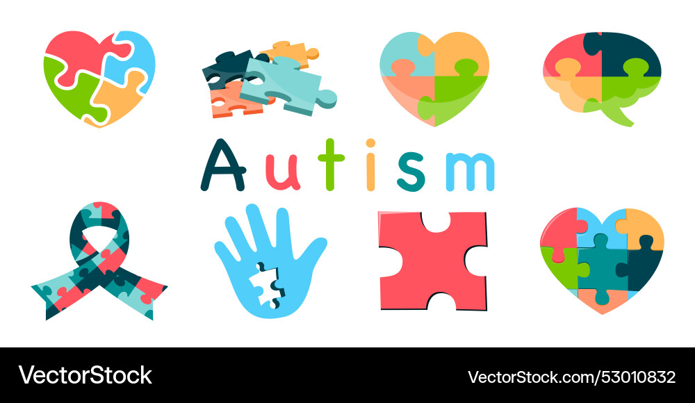 Autism puzzle element collection set of autistic Vector Image