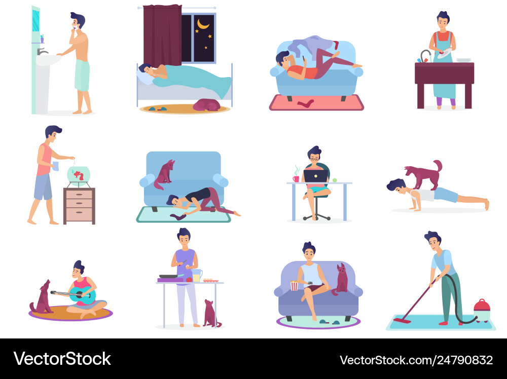 Daily life everyday routine scenes young man Vector Image