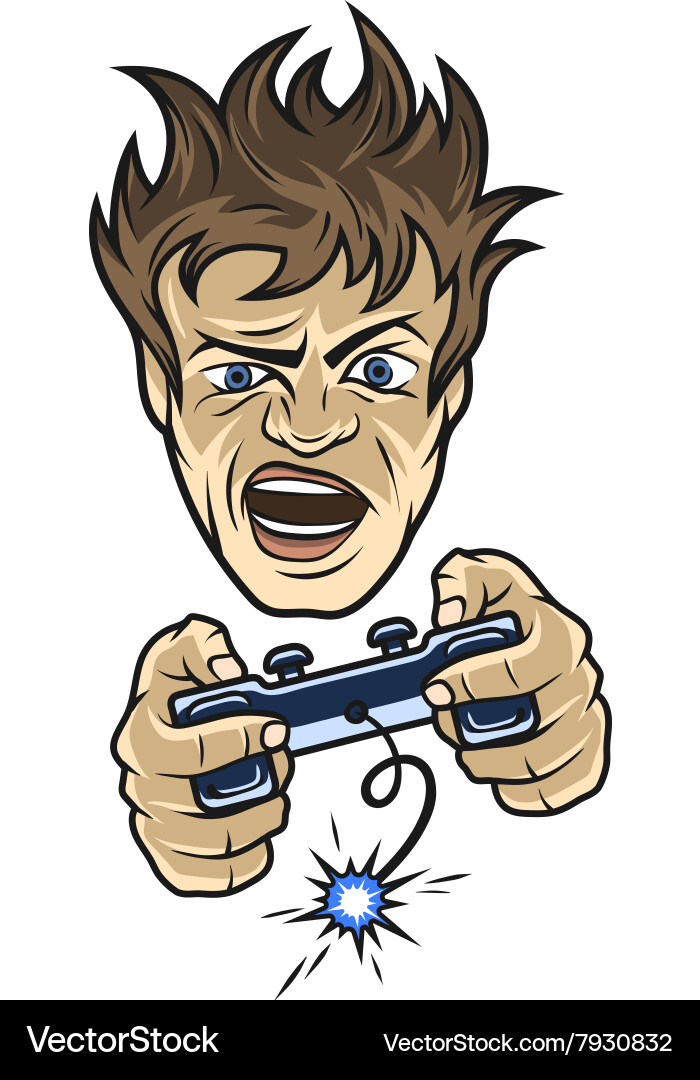 Mad gamer with a joystick Royalty Free Vector Image