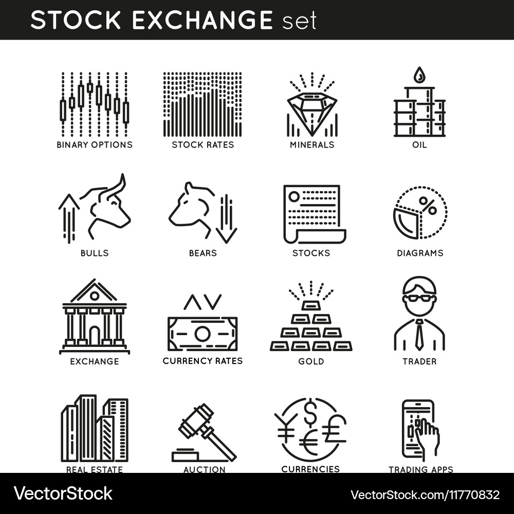 Stock exchange linear icons Royalty Free Vector Image