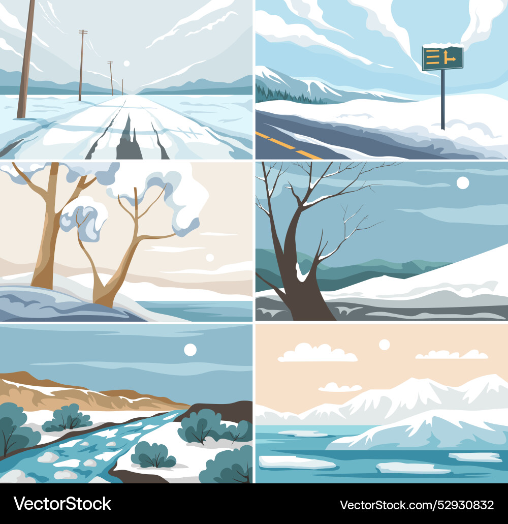 Winter snowy landscape scenes collection Vector Image