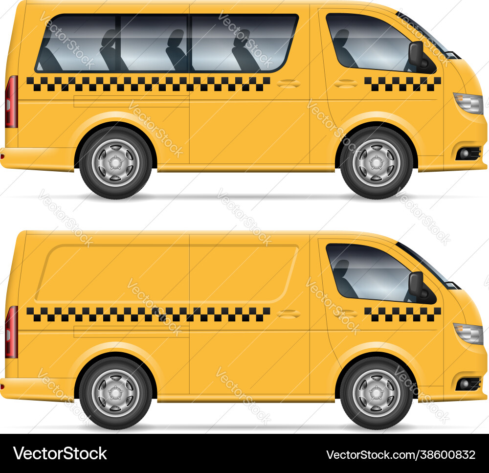 Yellow taxi minivans side view Royalty Free Vector Image