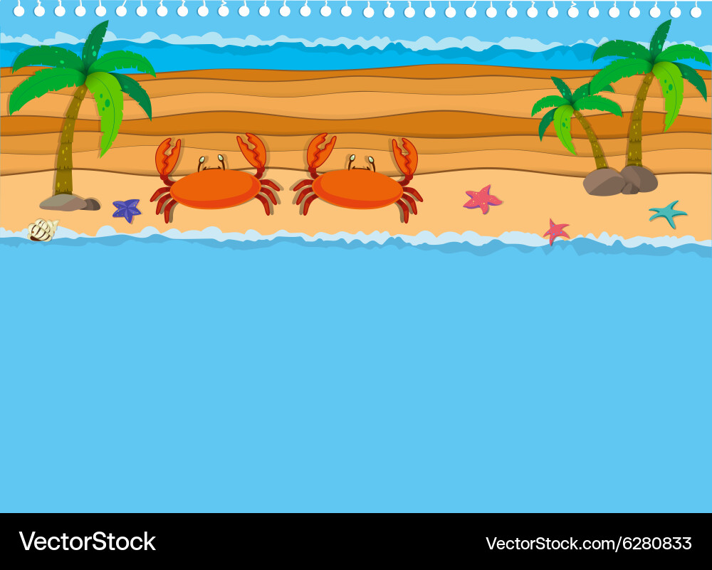 Border design with crabs on the beach Royalty Free Vector