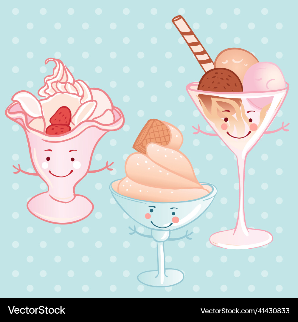 Cartoon funny ice cream set Royalty Free Vector Image