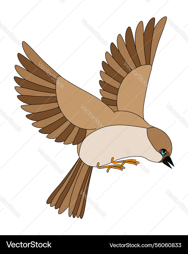 Flying sparrow bird flat Royalty Free Vector Image