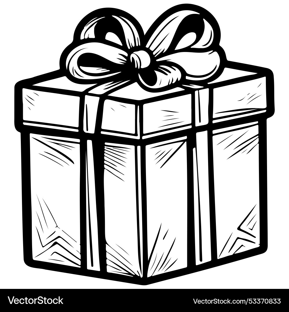 Gift monochrome outline drawing realistic tattoo Vector Image