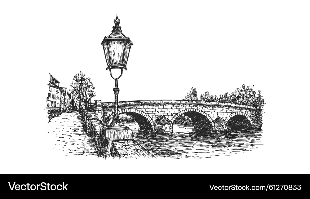 Historic Stone Arch Bridge Sketch – Royalty-Free Vector | VectorStock