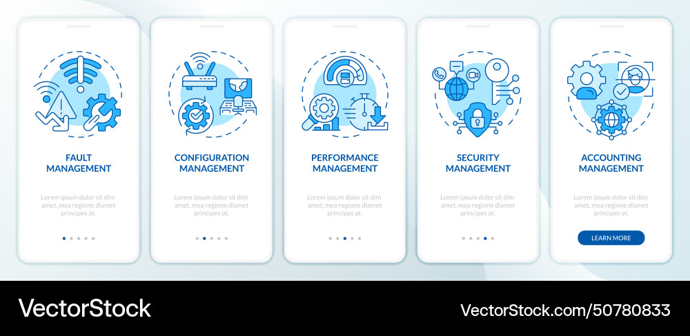Network management functions blue onboarding Vector Image