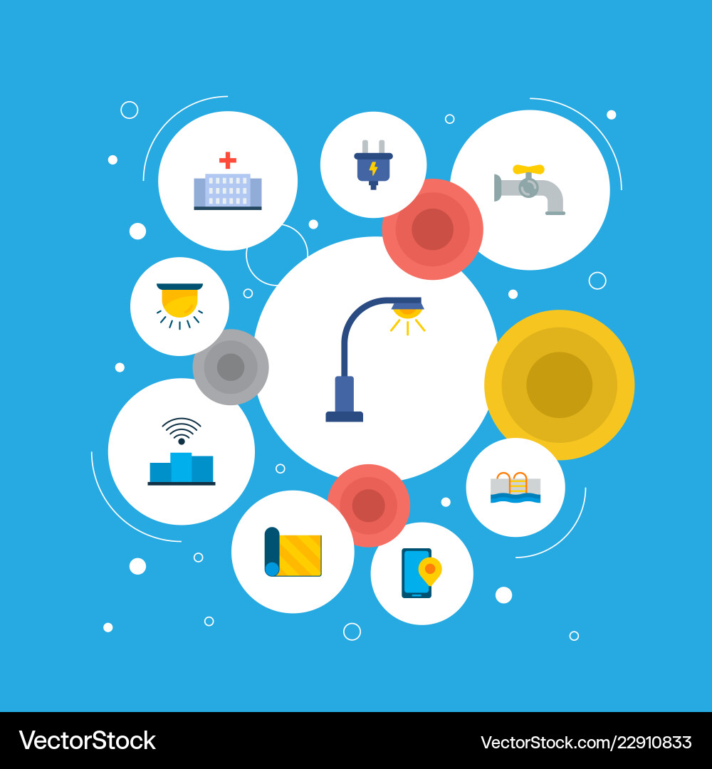 Set urban icons flat style symbols Royalty Free Vector Image