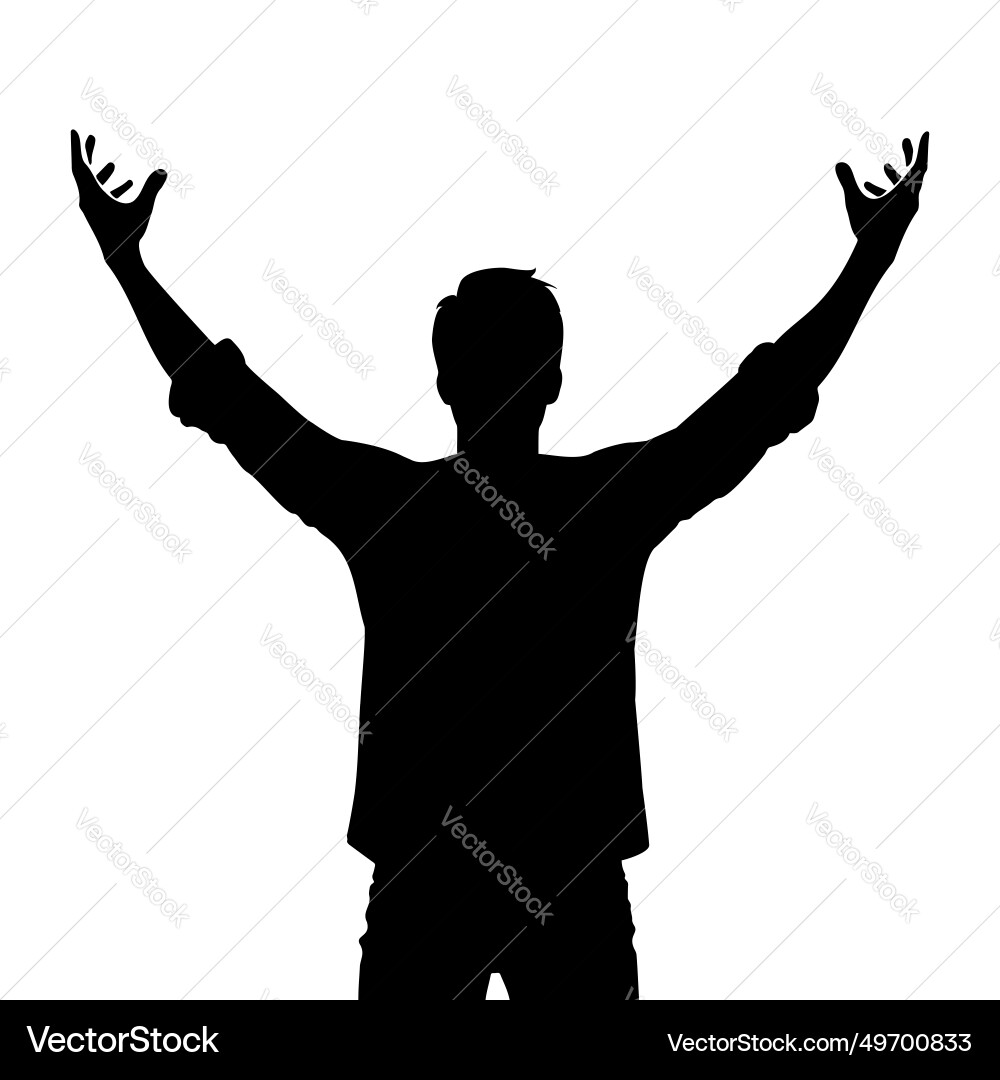 Silhouette of a man raising arms Royalty Free Vector Image