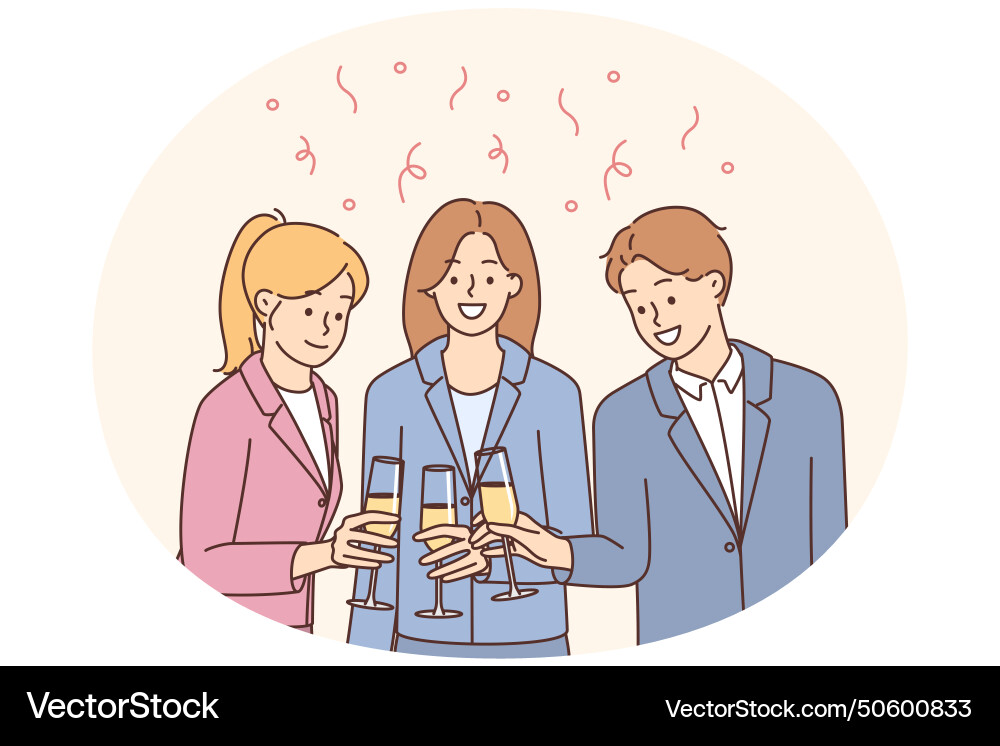 Smiling businesspeople with glasses celebrate Vector Image