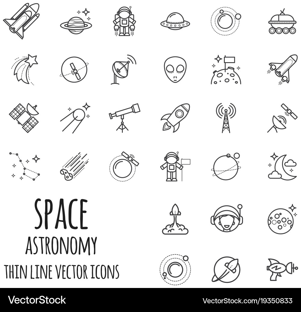 Space astronomy outline icons set Royalty Free Vector Image