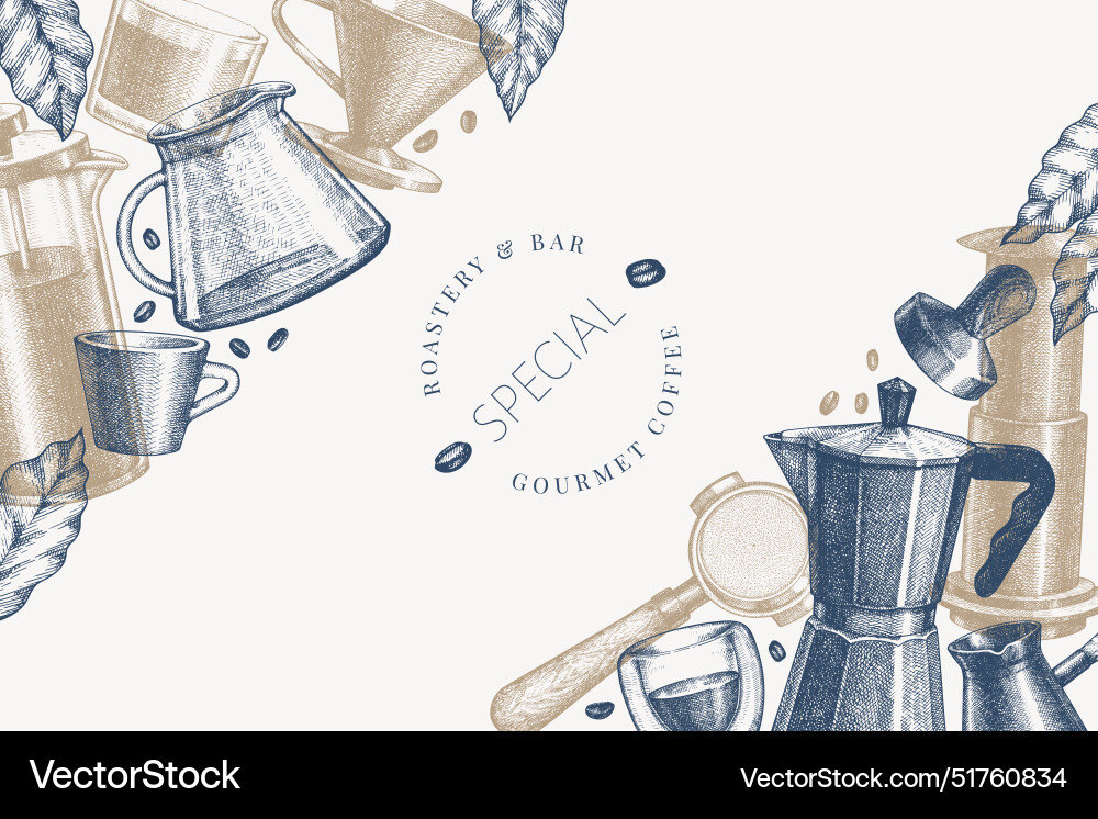 Alternative coffee makers hand drawn specialty Vector Image