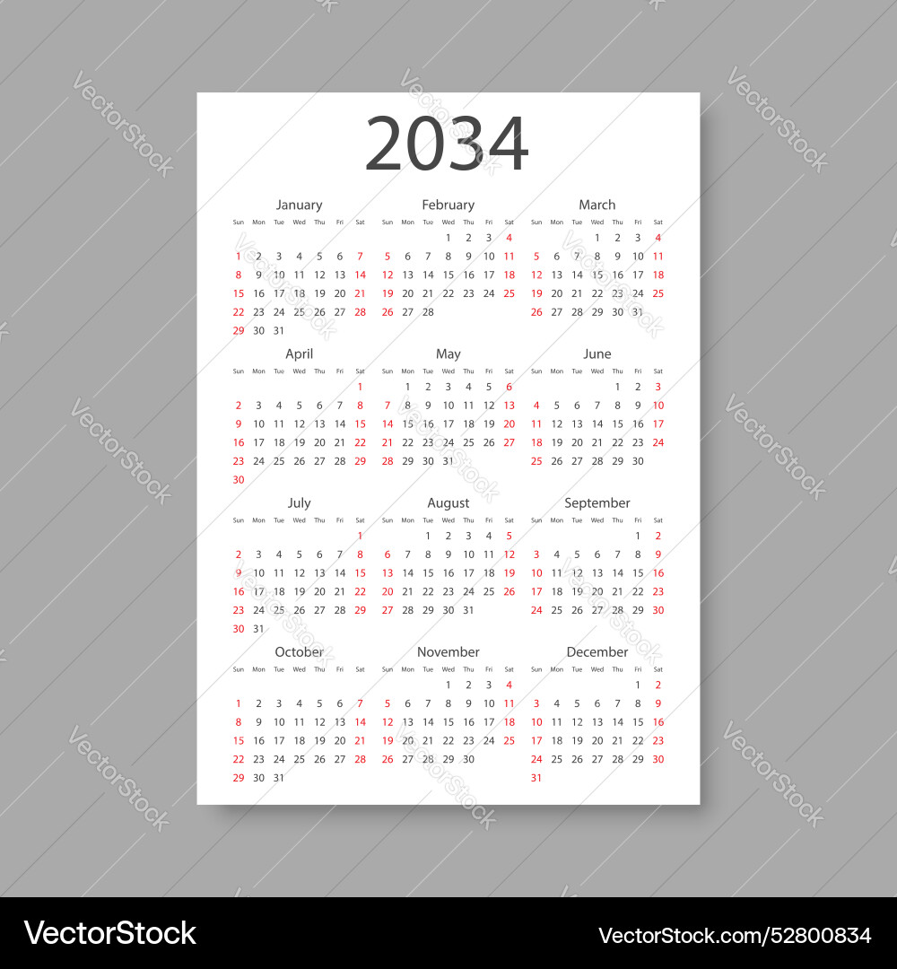 Calendar 2034 year icon in flat style planner Vector Image