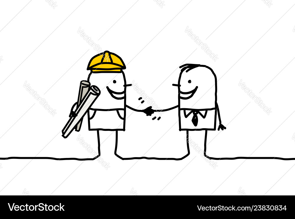 Cartoon foreman and client handshake Royalty Free Vector