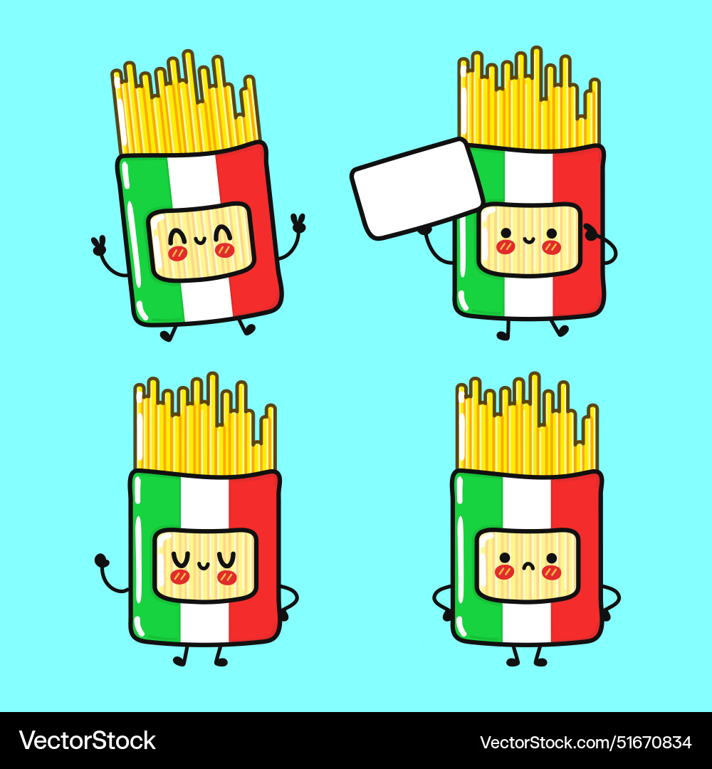 Funny cute happy spaghetti characters bundle set Vector Image