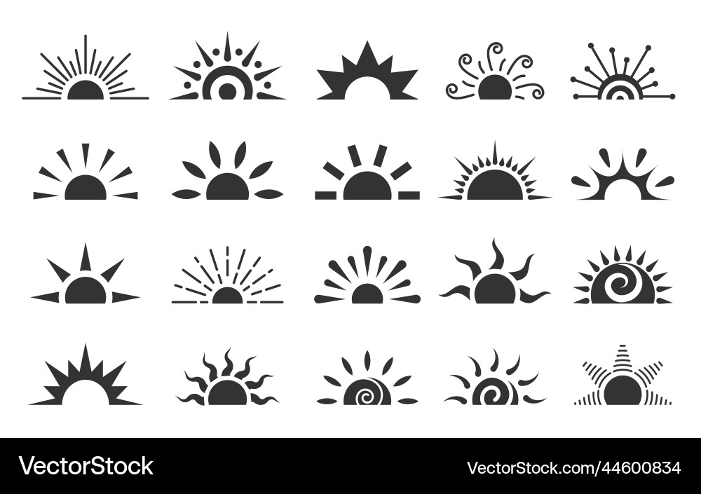 Half sun solar sunrise sunset weather icon set Vector Image