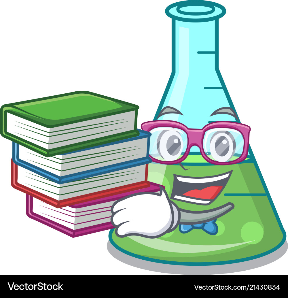Student with book science beaker mascot cartoon Vector Image