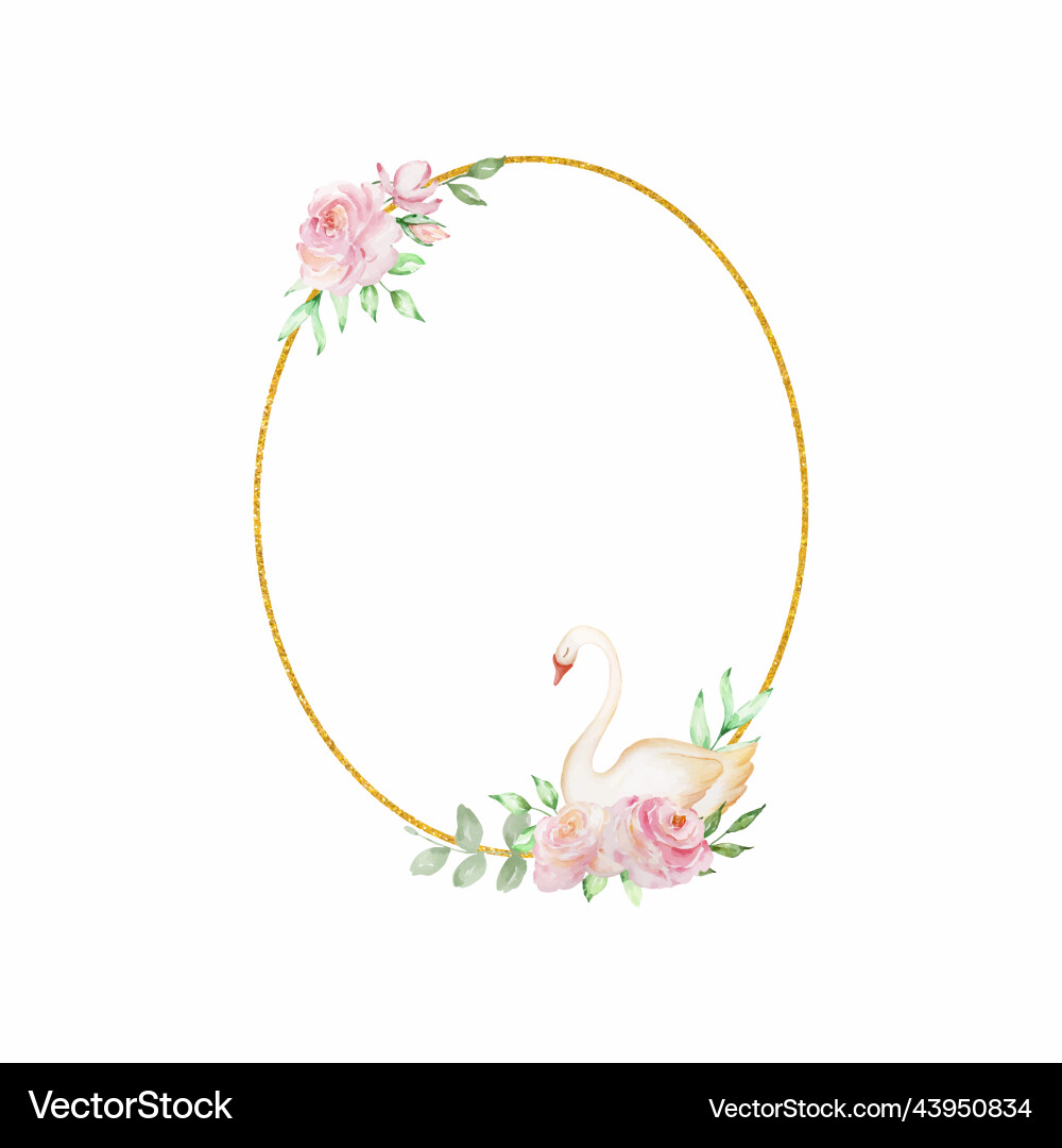 Watercolor white swan with golden frame Royalty Free Vector