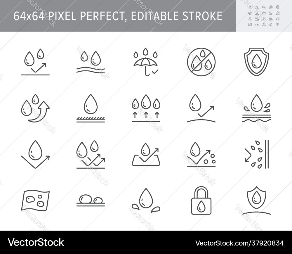 Waterproof line icons include Royalty Free Vector Image