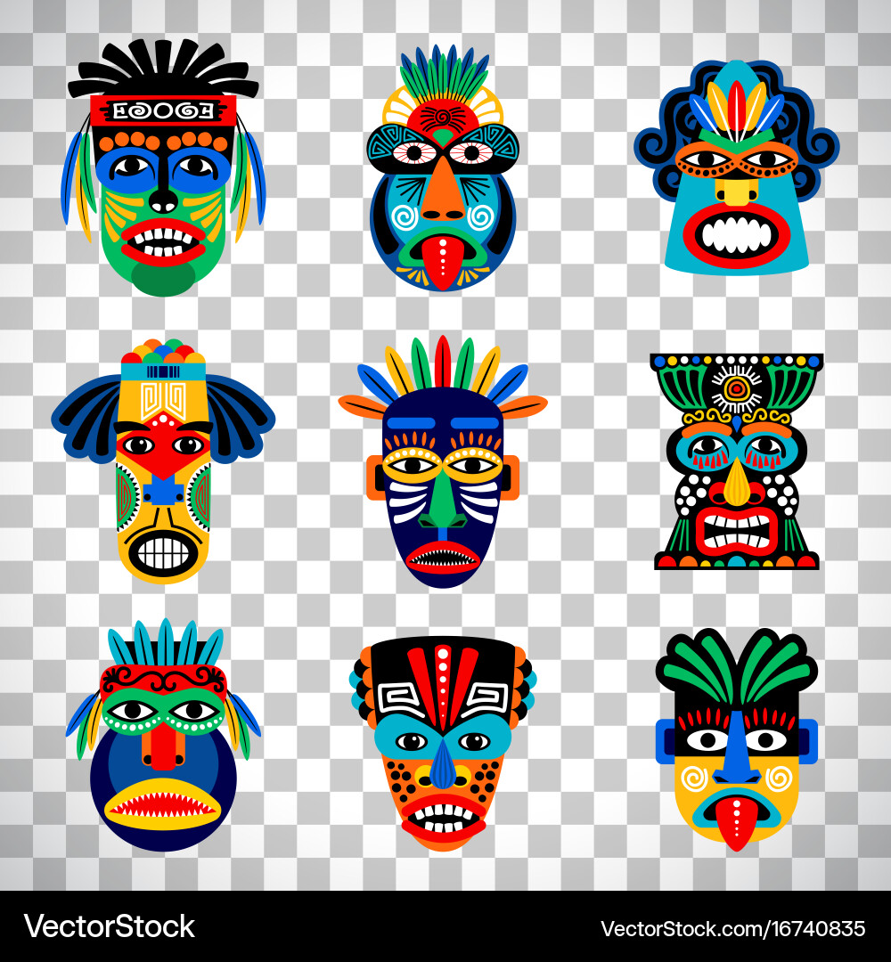 Aztec mask set on transparent background Vector Image