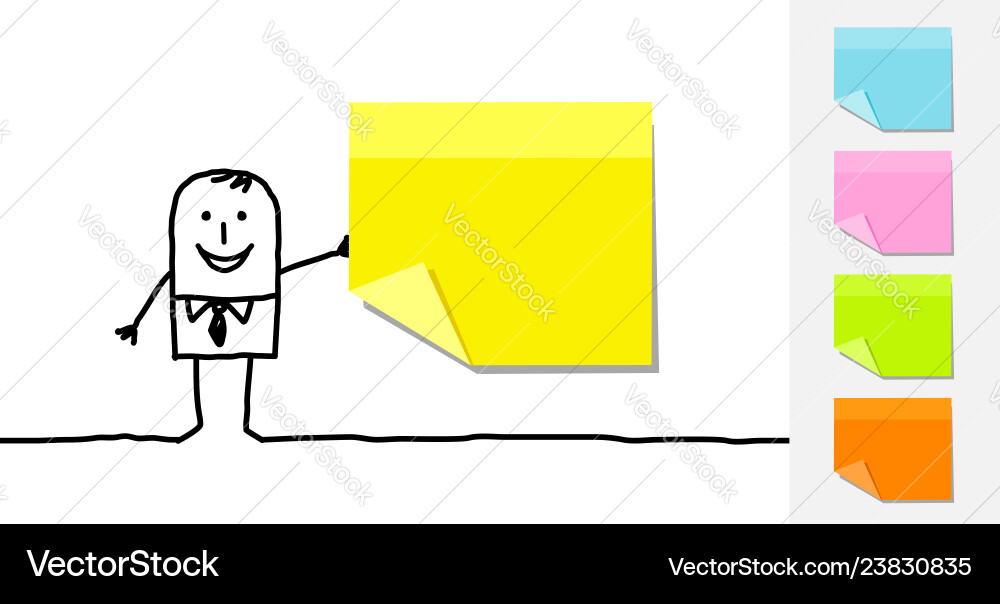 Cartoon man and blank sticky notes Royalty Free Vector Image