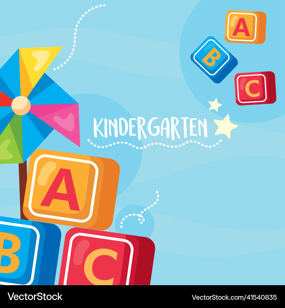 Kindergarten lettering and cubes Royalty Free Vector Image