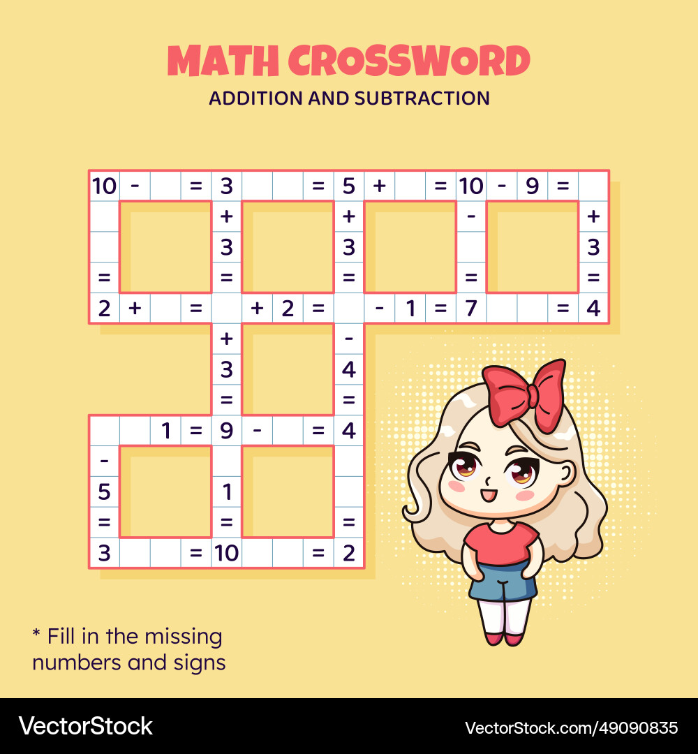 Math crossword puzzle addition and subtraction Vector Image