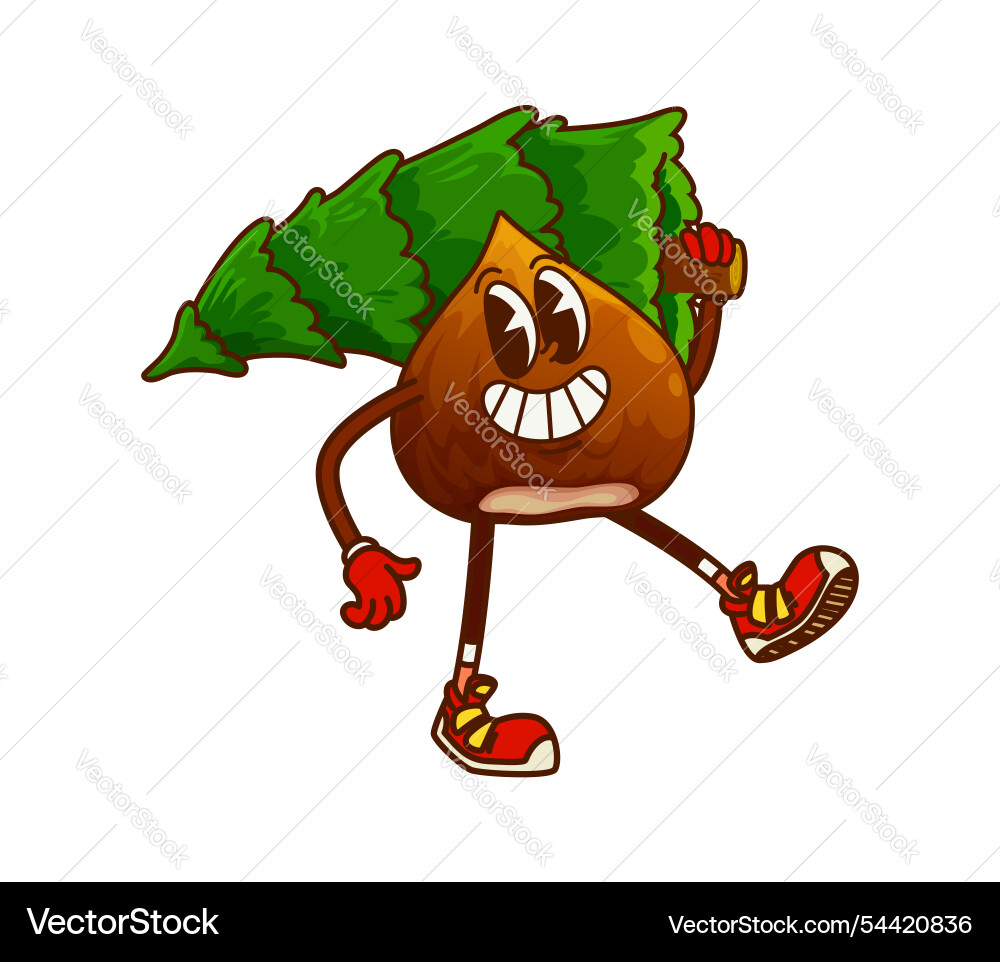 Christmas hazelnut nut character carries pine tree
